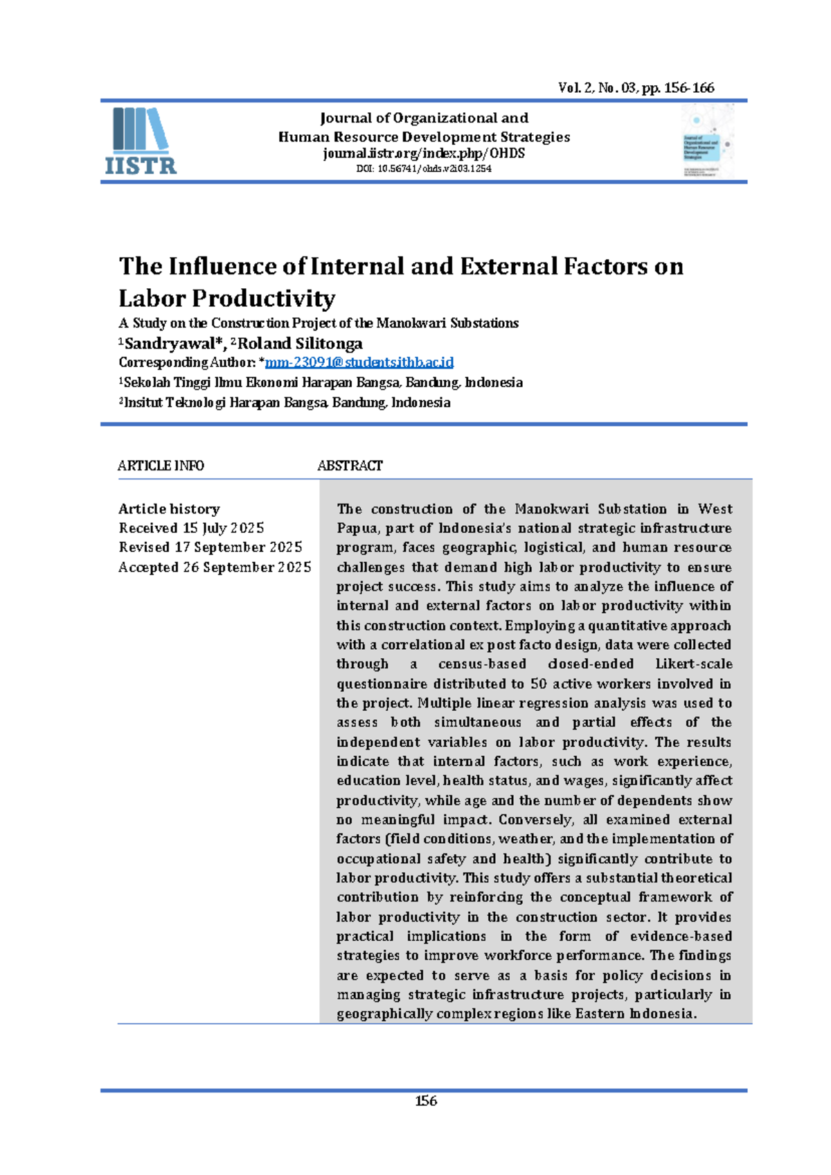 The Influence of Internal and External Factors on Labor Productivity in ...