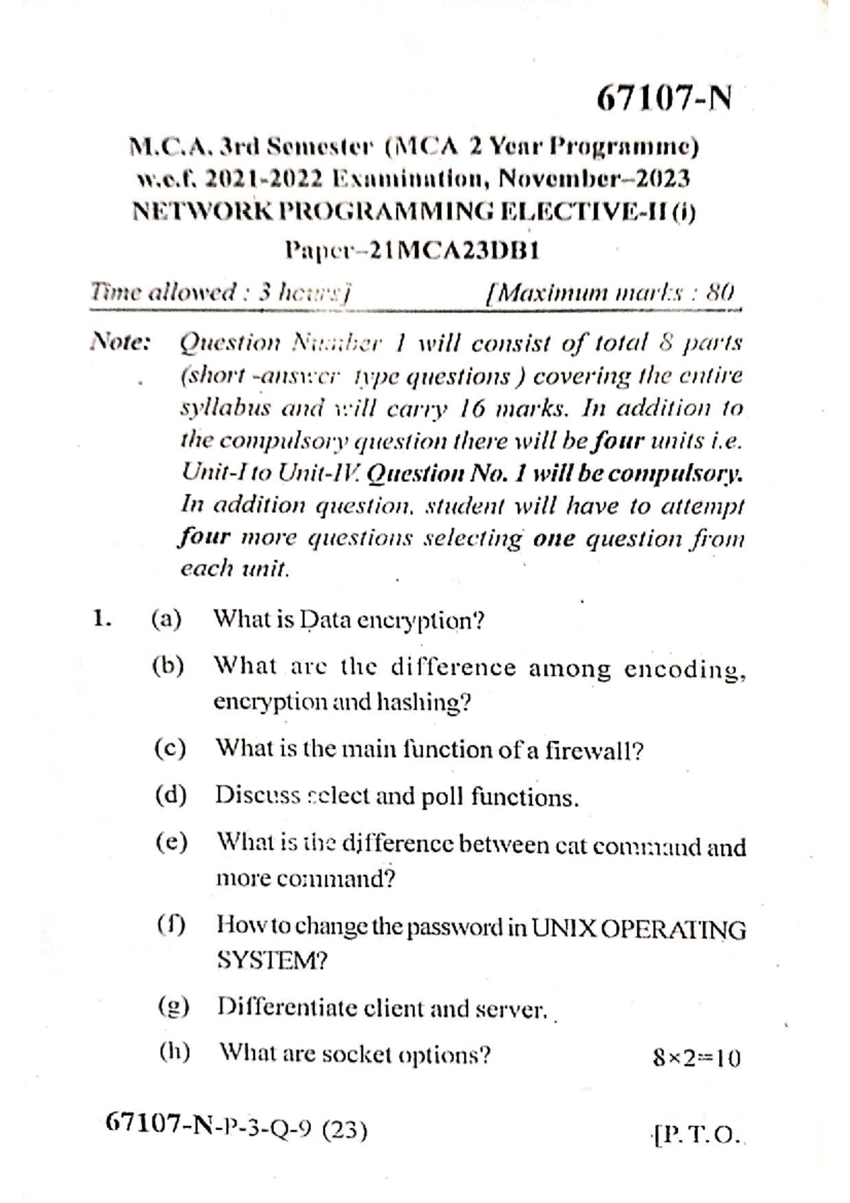 2023 MCA 3rd Sem Network Programming Exam Guide - Studocu