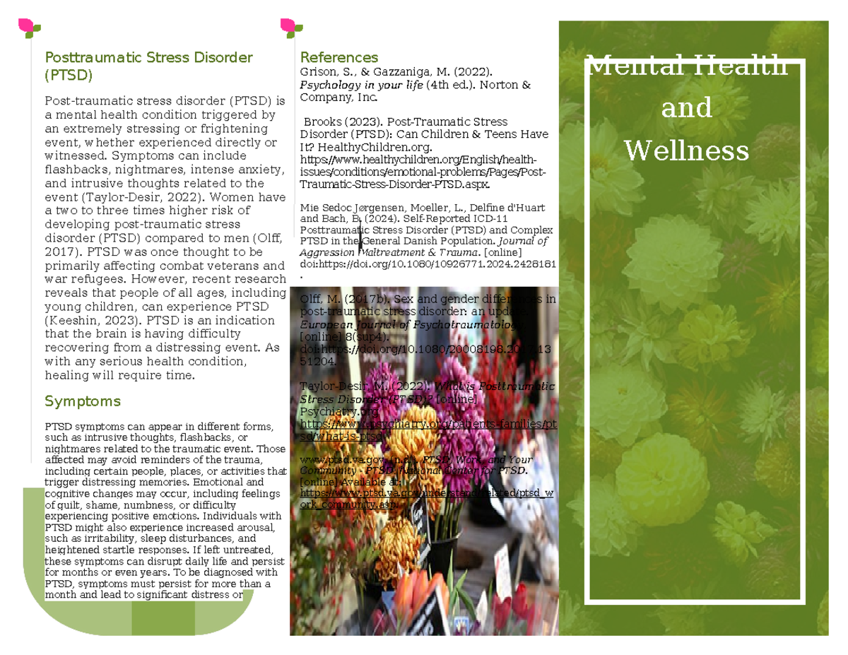 PSY 102 RS T7 Template 2 Brochure - Posttraumatic Stress Disorder (PTSD ...