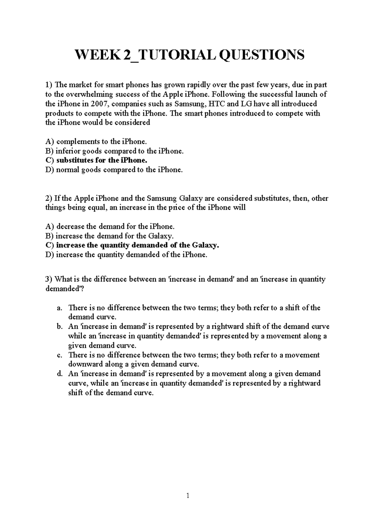 Week 2 Tutorial Questions-7 - WEEK 2_TUTORIAL QUESTIONS 1) The market ...