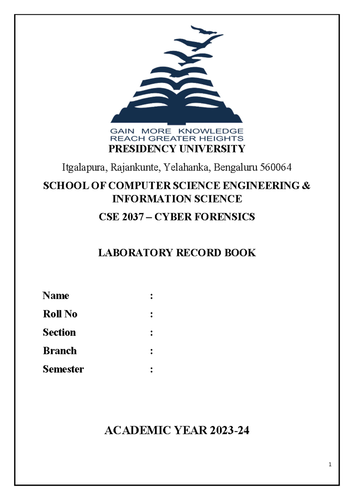 722777885 Cyber forensics lab record - PRESIDENCY UNIVERSITY Itgalapura ...