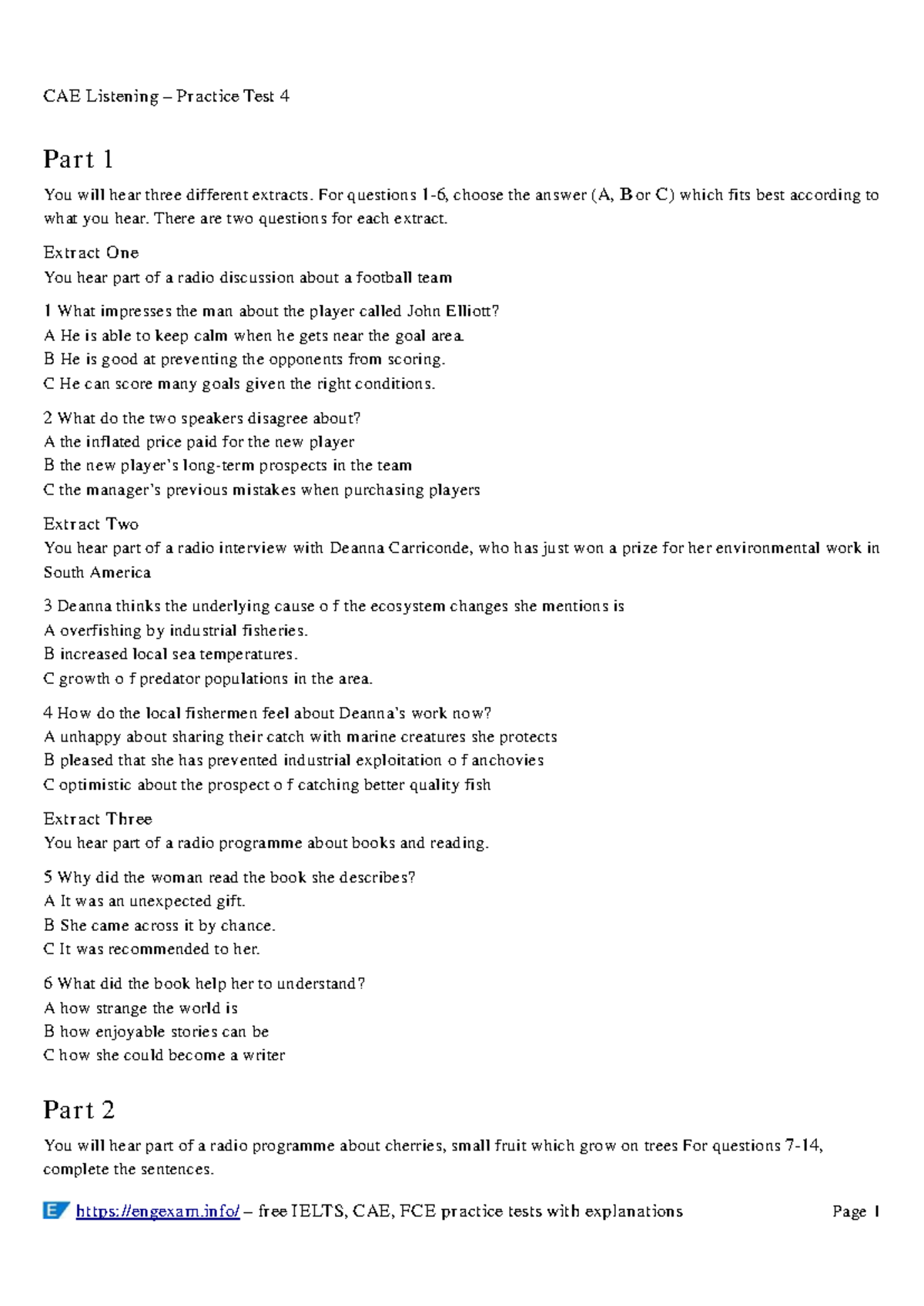 CAE Listening Practice Test 4: Comprehensive Guide and Answers - Studocu