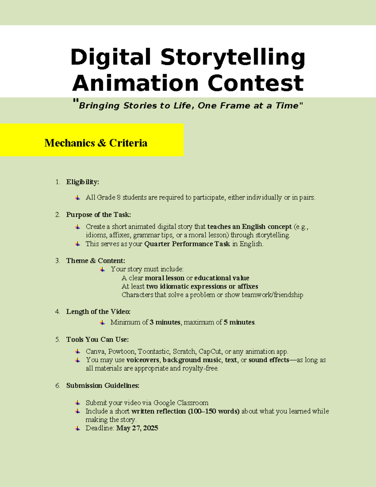 Digital Storytelling Animation Rubrics - Digital Storytelling Animation ...