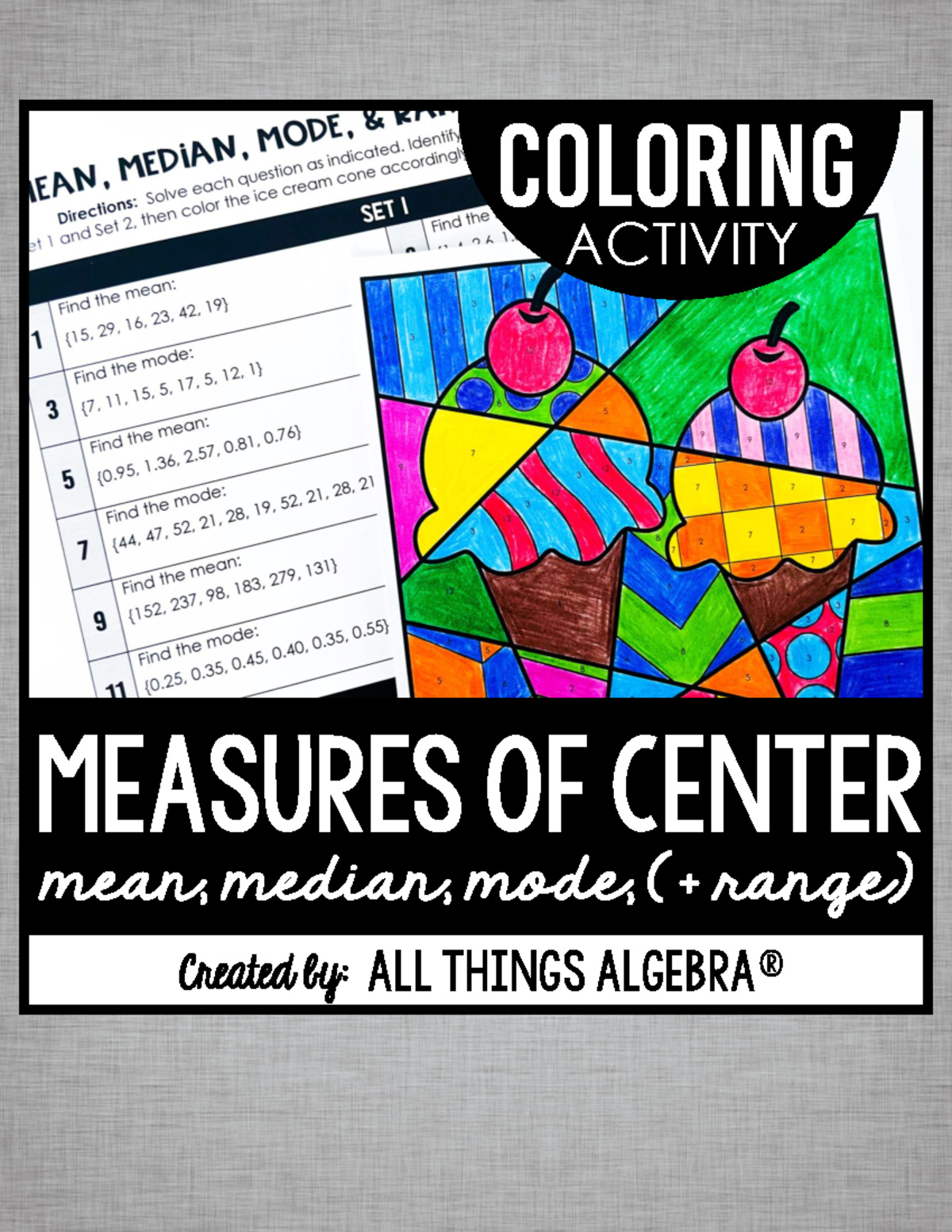 Measures of Center: Mean, Median, Mode, Range Coloring Activity ...
