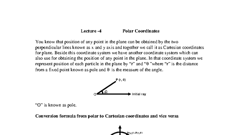 Lecture 4: Polar and Other Coordinate Systems in MTH301 - Studocu