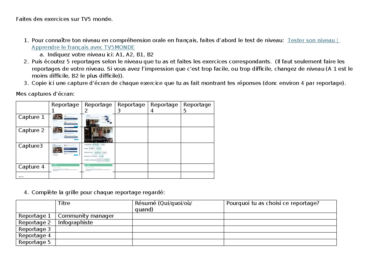 Exercices de Compréhension Orale - TV5MONDE - Studocu