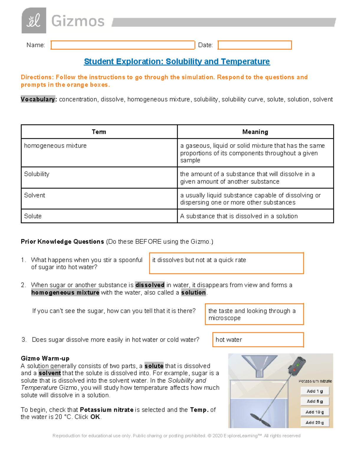 Exploring Solubility and Temperature in Chemistry: A Gizmo Study - Studocu