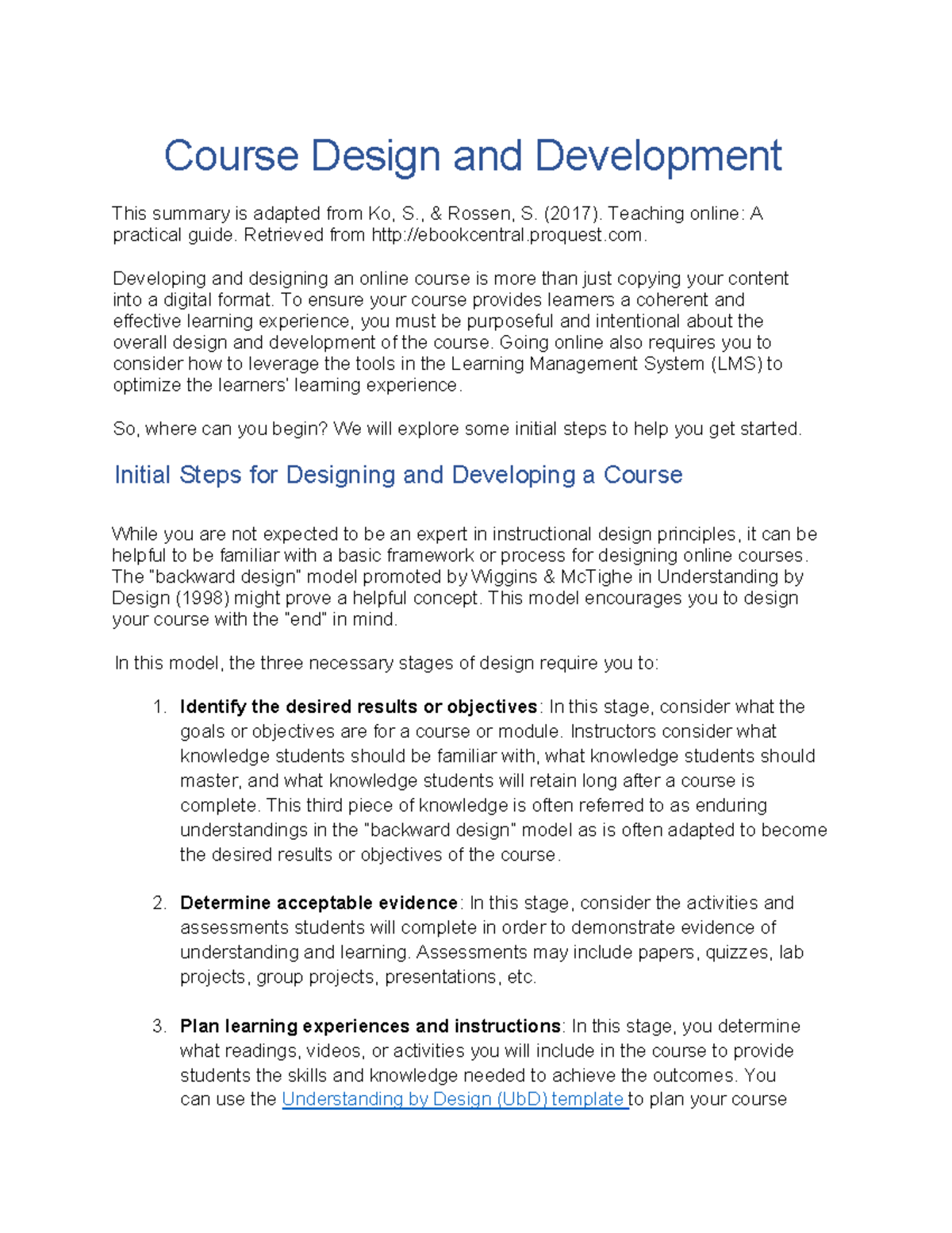 Module 4 Summary: Practical Guide to Course Design & Development - Studocu