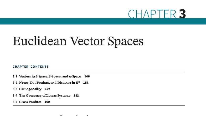 CH 3 & 4 LA: Euclidean Vector Spaces and Operations - Studocu