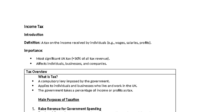 Business Law 2: Income Tax Overview and Implications - Studocu