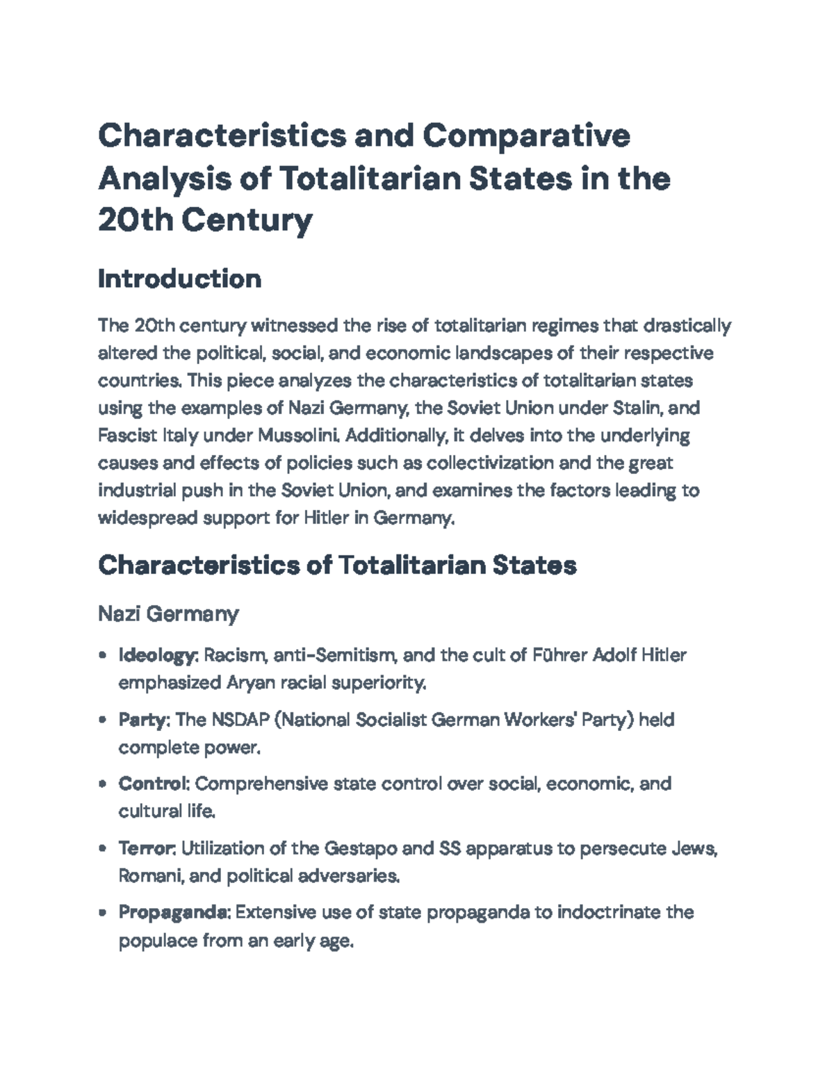 Characteristics and Comparative Analysis of Totalitarian States (HIST ...