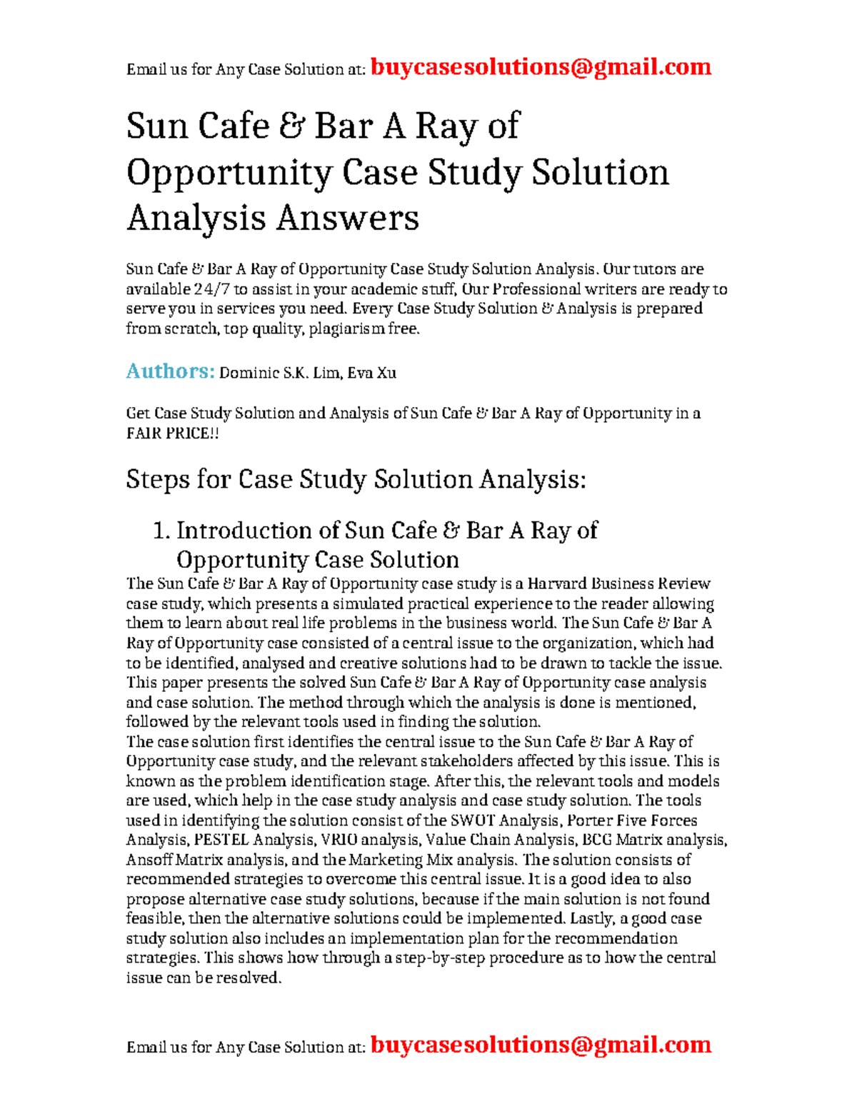 Case Study Solution Analysis for Sun Cafe & Bar A Ray of Opportunity ...
