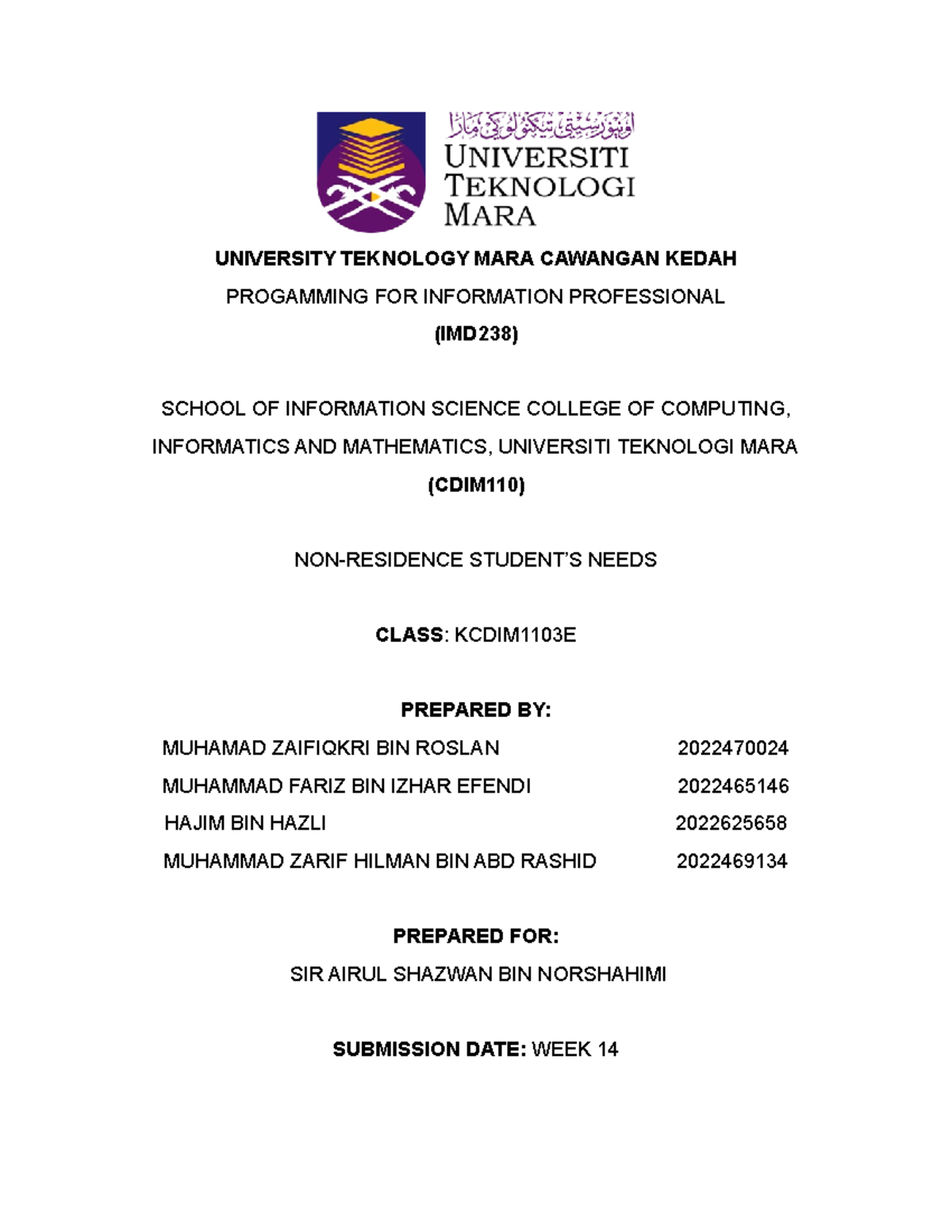 IMD 238 Tutorial Assignment: Non-Resident Student Needs Project - Studocu