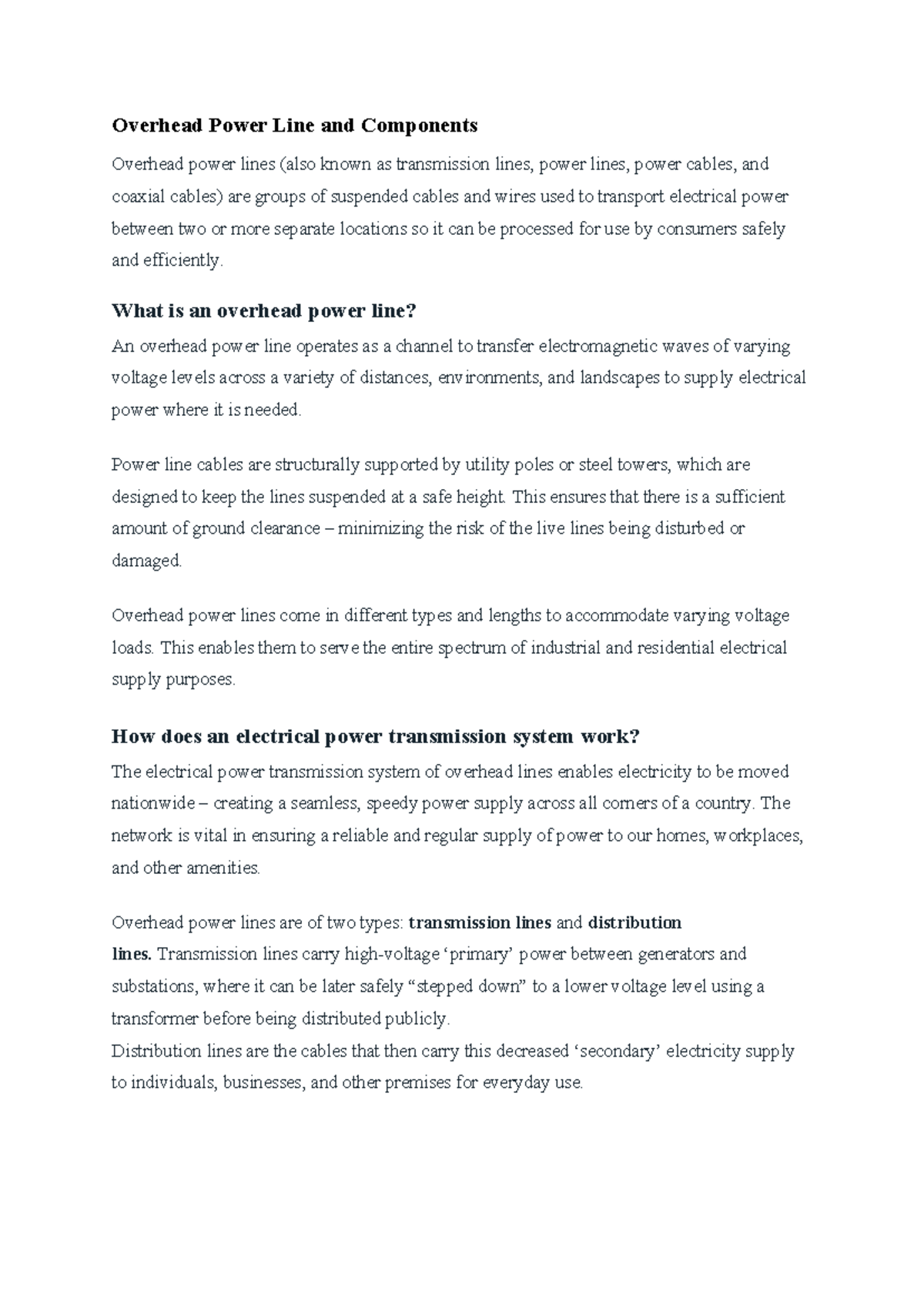 Overhead Power Line Components: Types, Insulators, and Functions - Studocu