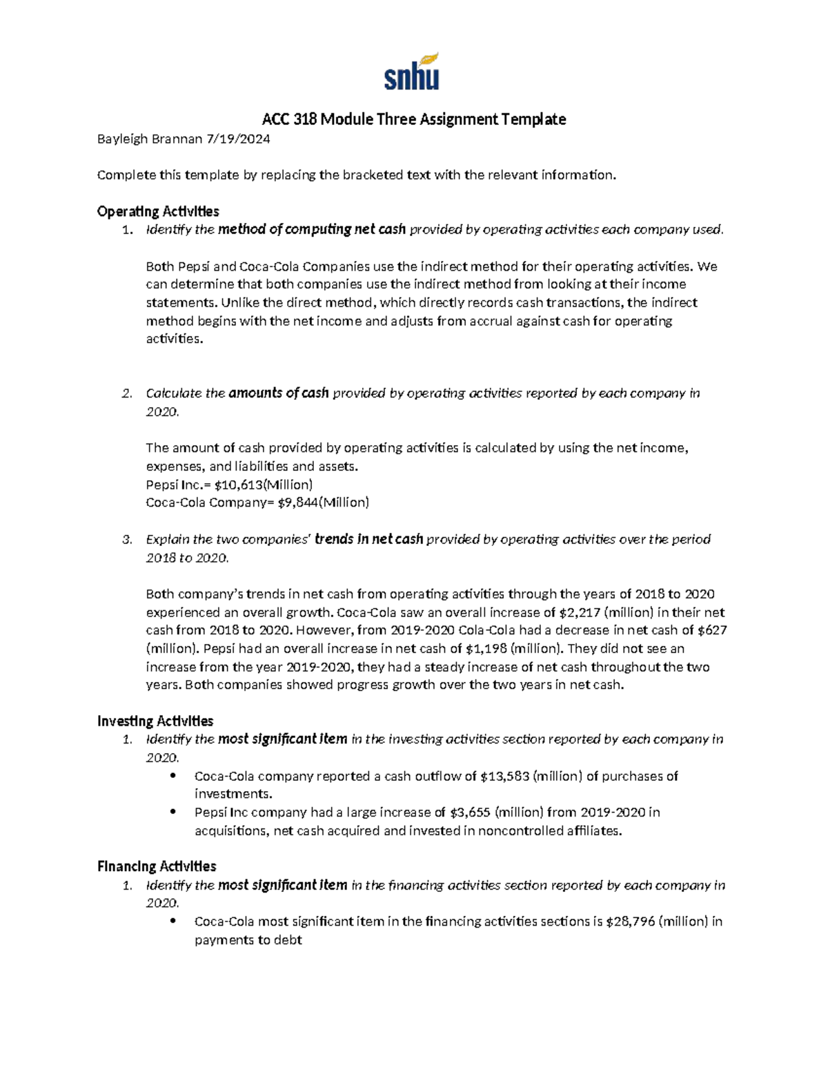 ACC 318 Module Three Assignment- Bayleigh Brannan - ACC 318 Module ...