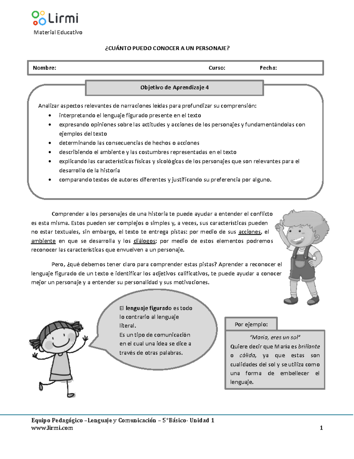 Material Educativo: Análisis de Personajes en Narraciones - Oa 4 5 ...