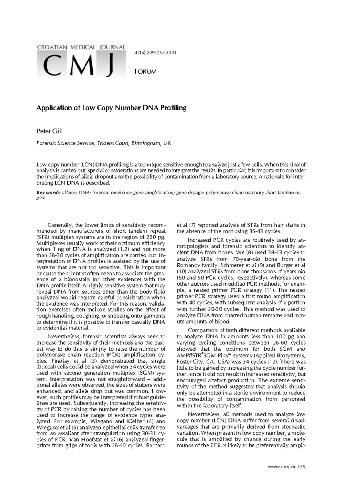 Application of Low Copy Number DNA Profiling (LCN) in Forensics - Studocu