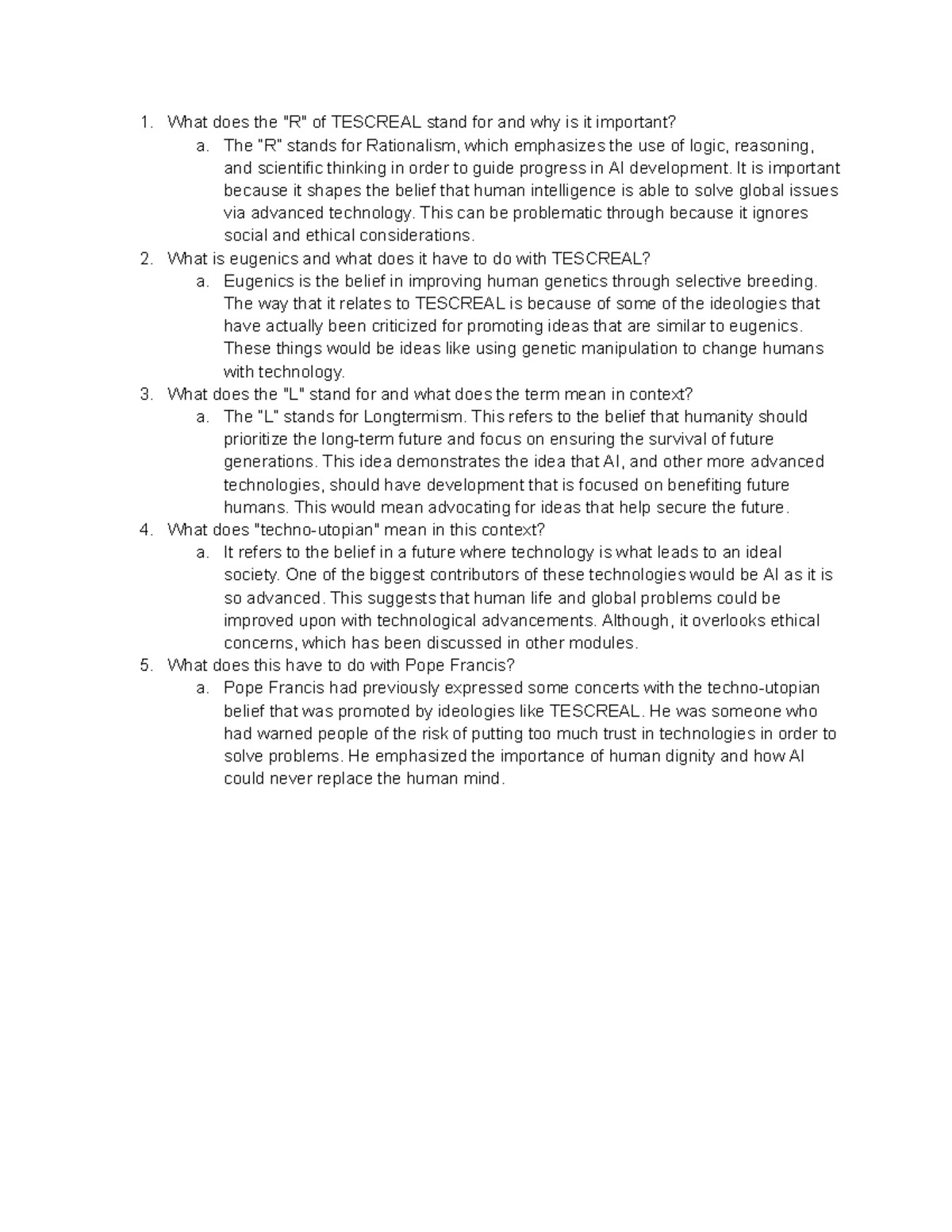 RQ 14b - Reading Questions on TESCREAL, Rationalism, and Ethics - Studocu