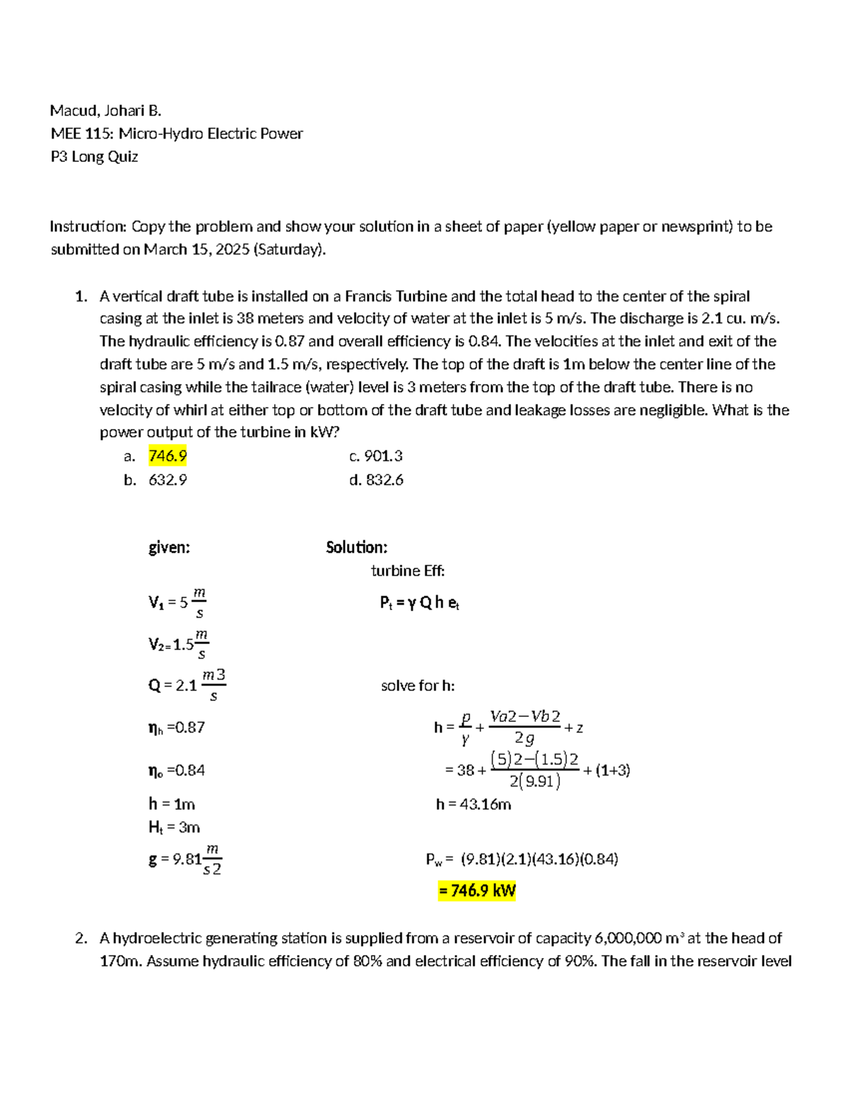 hydroelectric powerplant - Macud, Johari B. MEE 115: Micro-Hydro ...