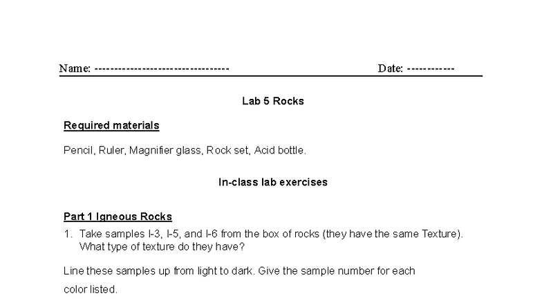 Lab 5: Igneous and Metamorphic Rocks Analysis - Studocu