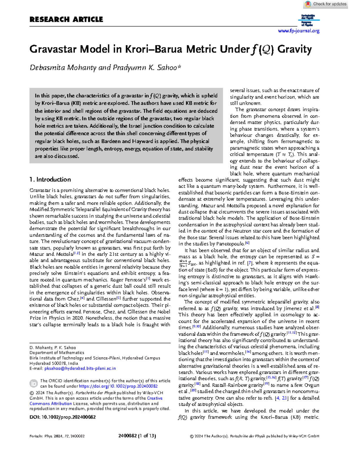 Gravastars RP1 - Research paper - RESEARCH ARTICLE fp-journal Gravastar ...
