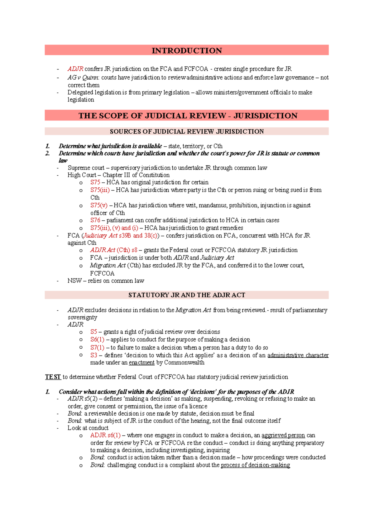 Admin LAWS1160 - Judicial Review Overview & Introduction Notes - Studocu