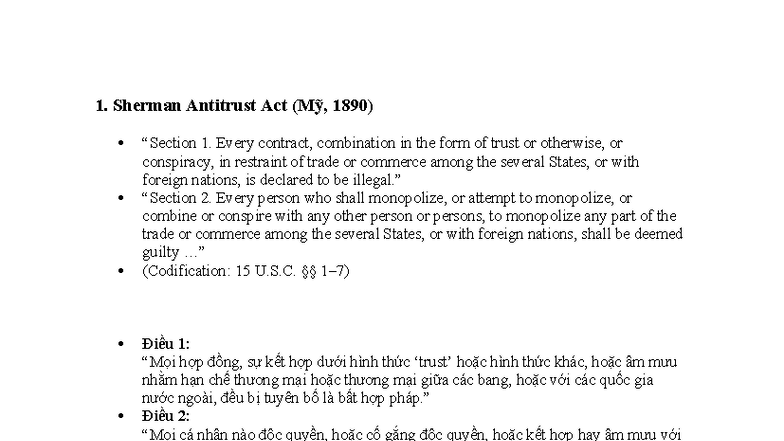 EU and US Antitrust Laws Overview: Sherman, Clayton, FTC Acts - Studocu