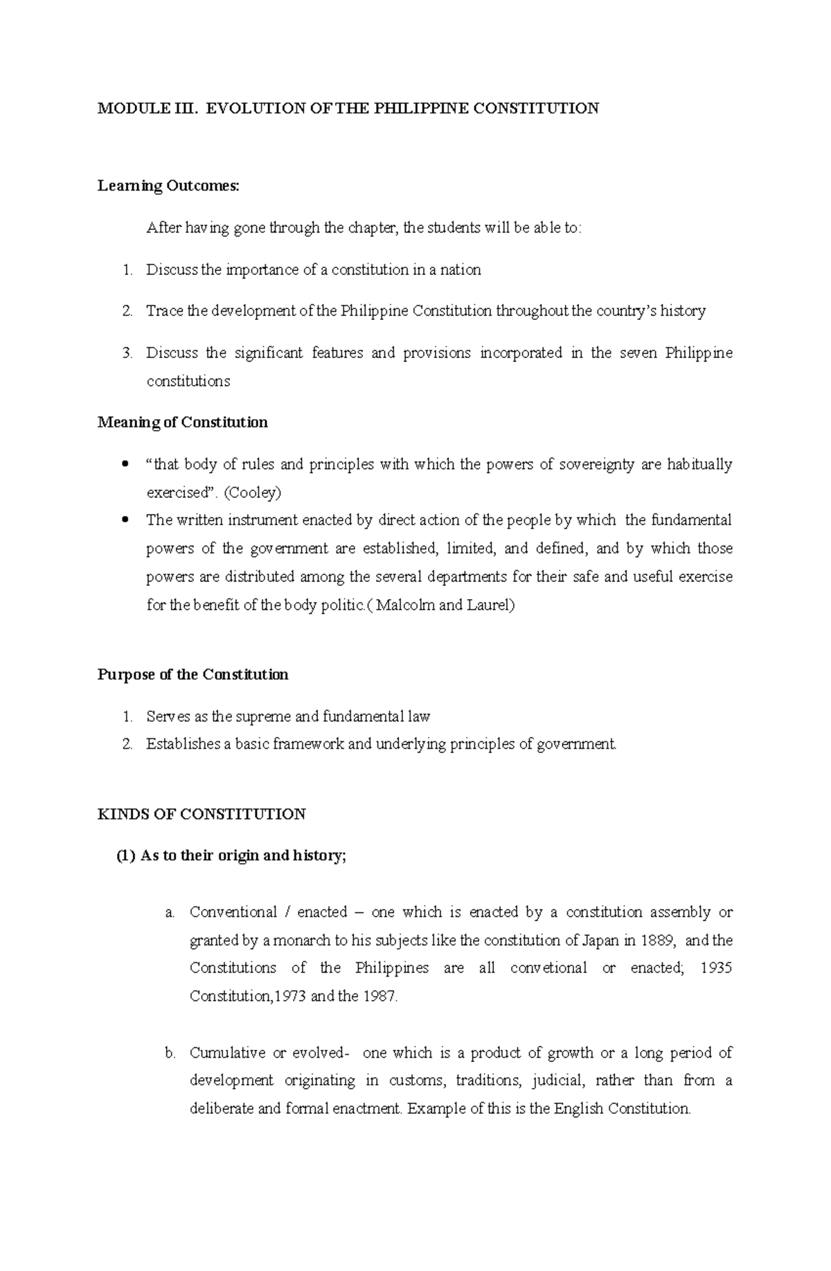 Module III- Evolution of the Philippine Constitution - MODULE III ...