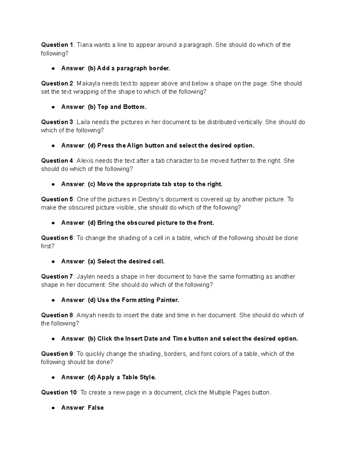 BUS 101: Creating a Business Letter Quiz Answers and Guidelines - Studocu