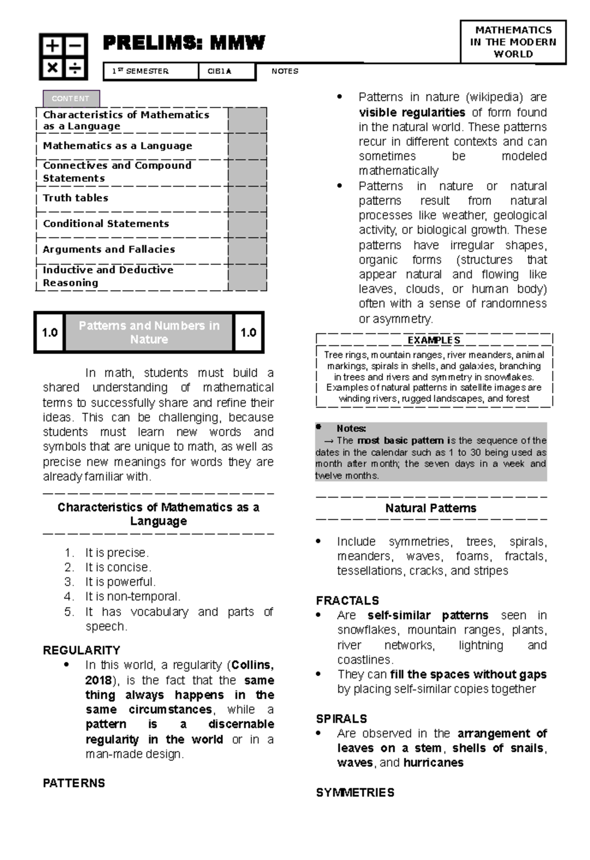 MATHEMATICS IN THE MODERN WORLD PRELIMS: MMW 1ST SEMESTER CIB1A REVIEWER - Studocu