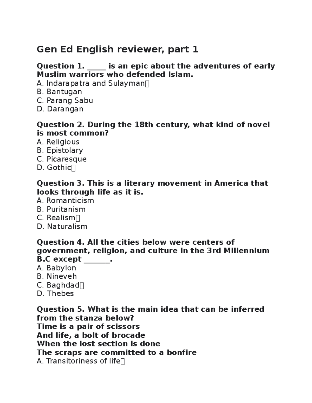 Gen Ed English LET Review: Key Questions & Answers Part 1 - Studocu