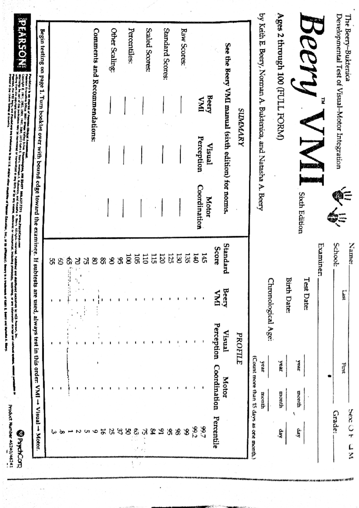 Beery VMI Test Protocol (6th Ed) - Developmental Integration Assessment ...