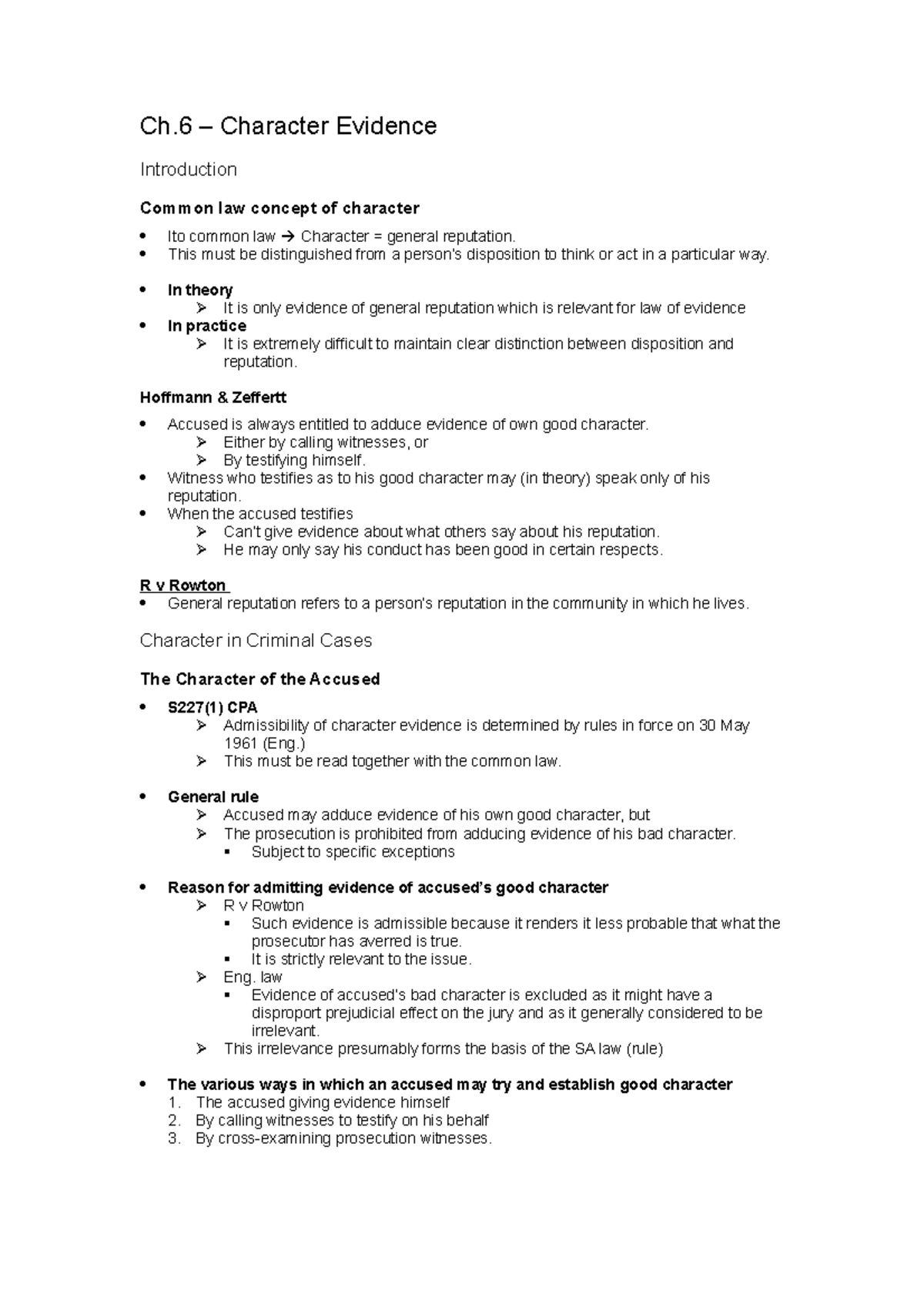 Ch.6 - Understanding Character Evidence in Criminal Cases - Studocu
