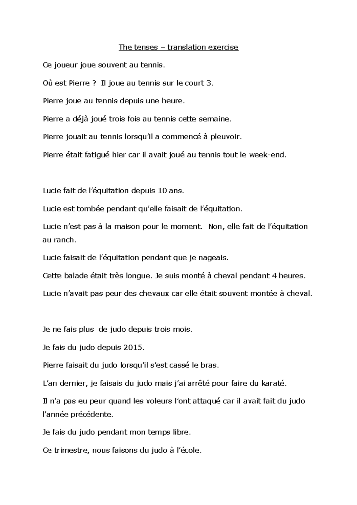 Tenses Exercise Drill: Translation Practice in French - Studocu