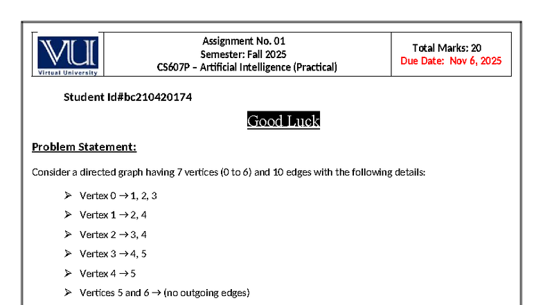 CS607P Fall 2025 Assignment 01: Directed Graph Problem - Studocu