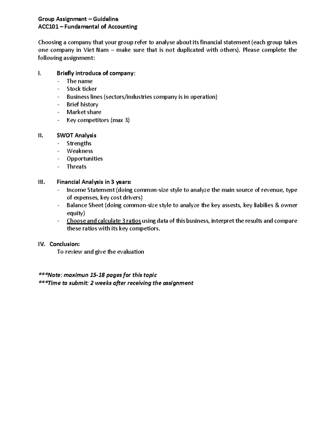 ACC101 Group Assignment Guidelines for Financial Analysis - Studocu