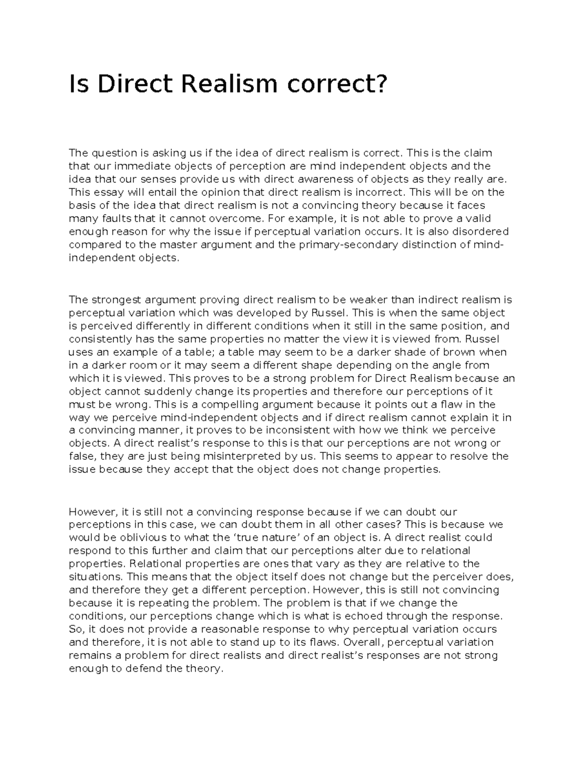Philosophy 101: Critique of Direct Realism and Its Faults in Perception ...