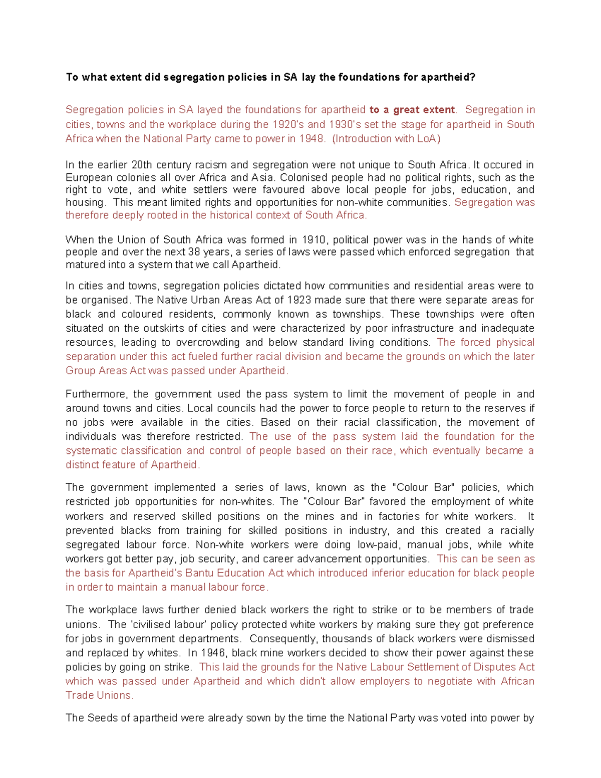 Segregation Policies in SA: Foundations of Apartheid (Essay) - Studocu