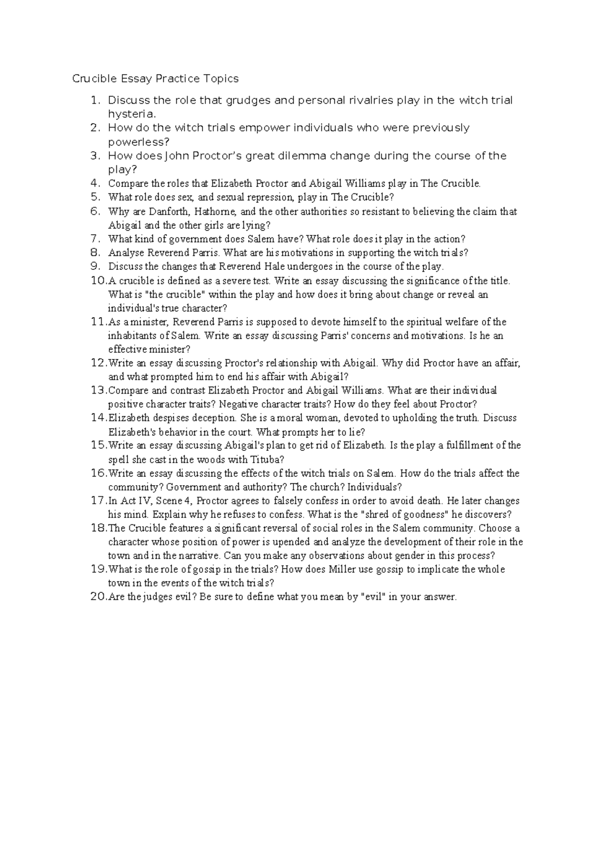 Crucible ENG101 Final Exam Essay Practice Topics and Guidelines - Studocu