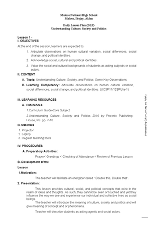 UCSP Melcs Curriculum Guide - teacher education - Studocu