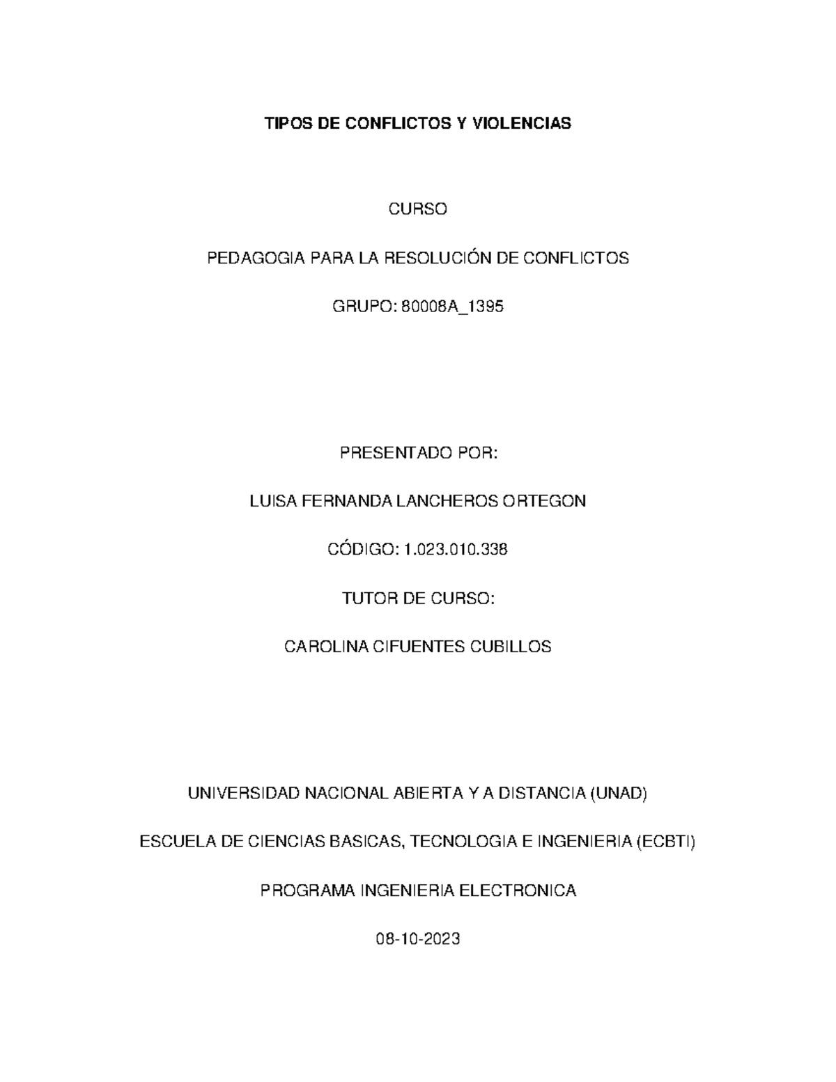 Tipos de Conflictos y Violencias - Tarea 1 - Pedagogía 1.023.010.338 ...