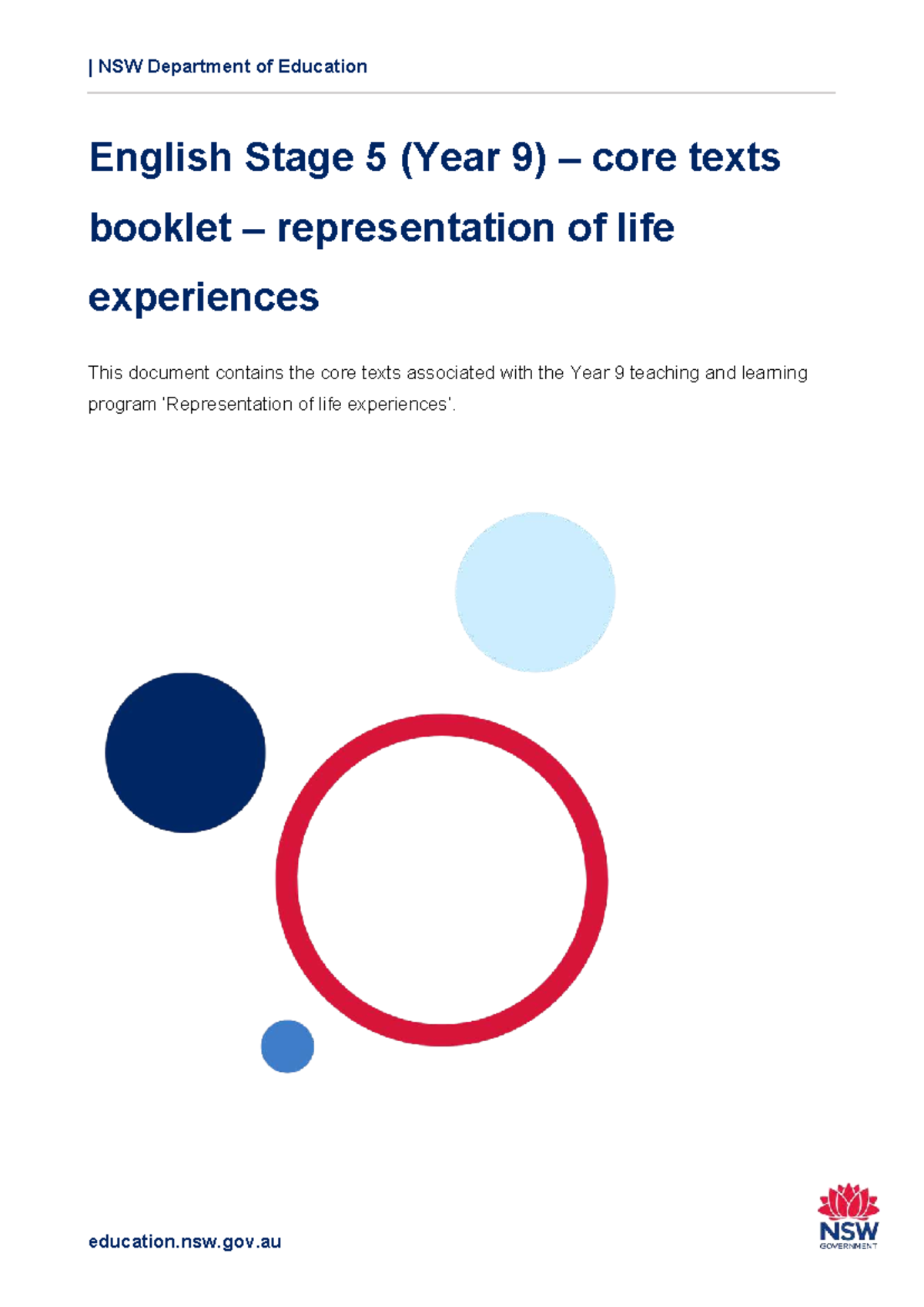 NSW Department of Education English Stage 5 (Year 9) Core Texts Booklet ...
