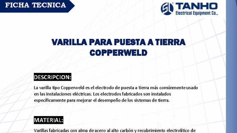 Ficha Técnica: Varilla Copperweld para Puesta a Tierra 2400mm - Studocu