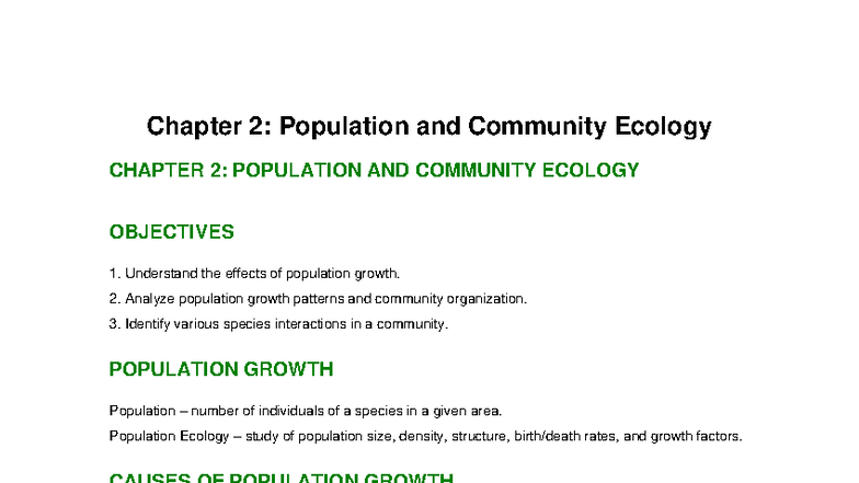 Complete Reviewer: Population and Community Ecology (Chapter 2) - Studocu