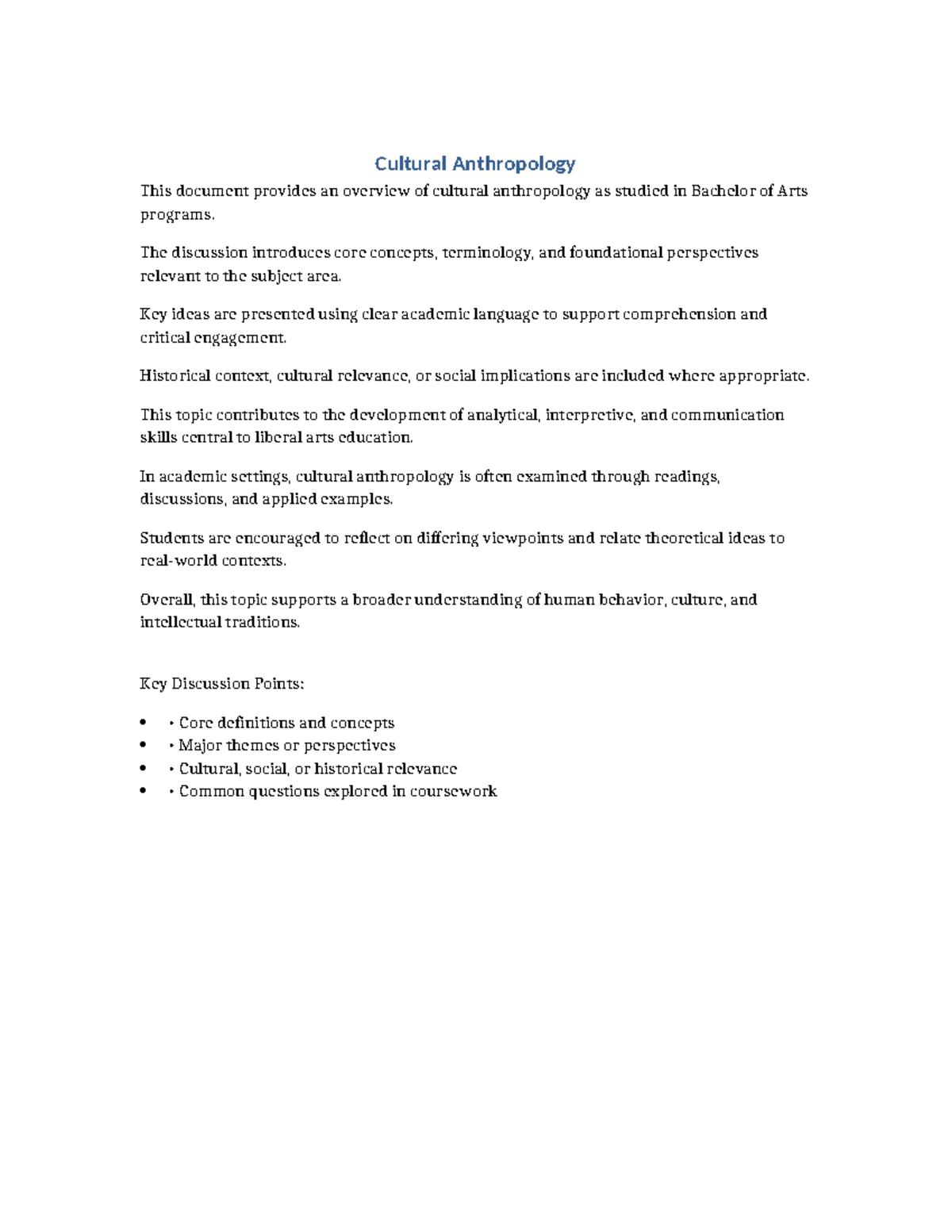 08 Cultural Anthropology: Key Concepts and Perspectives Overview - Studocu