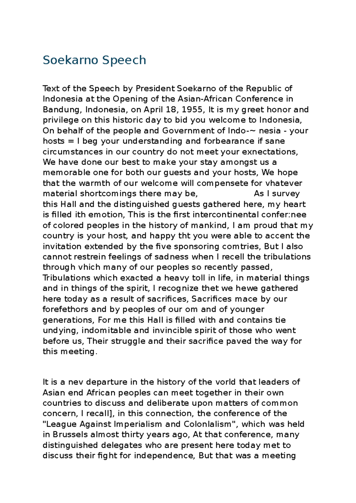 Soekarno's Speech at the Bandung Conference (1955): A Call for Unity ...
