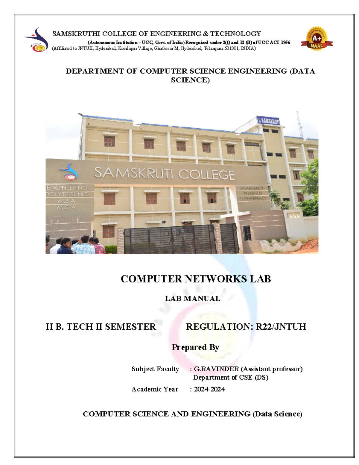 CSD R22 Computer Networks Lab Manual for II B.Tech II Sem 2024 - Studocu