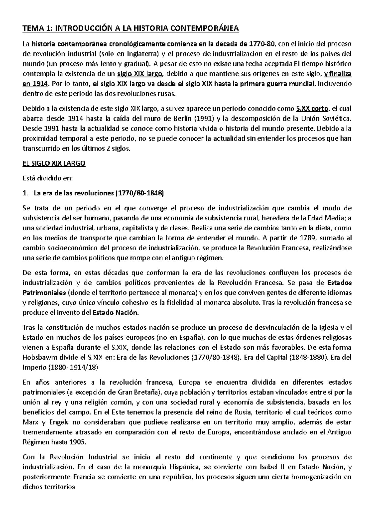TEMA 1 Introducción A LA Historia Contemporánea - TEMA 1: INTRODUCCIÓN ...