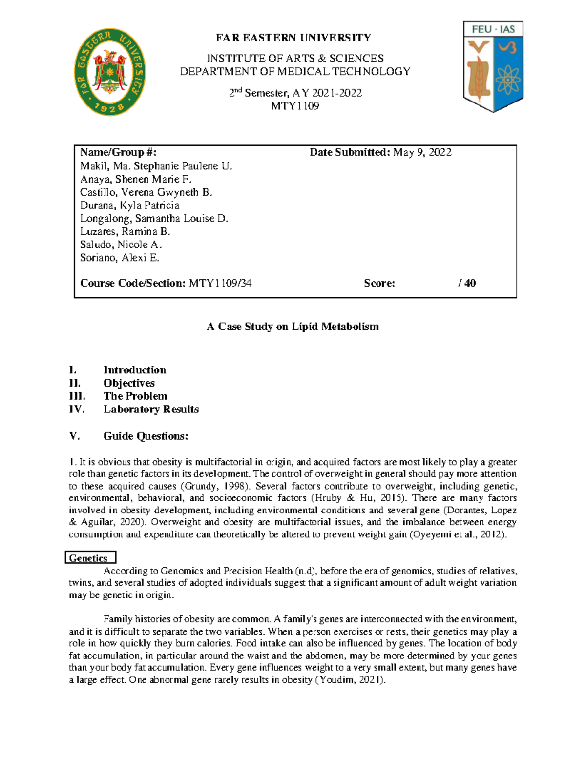 Lipid Metab Sec34 Group - INSTITUTE OF ARTS & SCIENCES DEPARTMENT OF ...