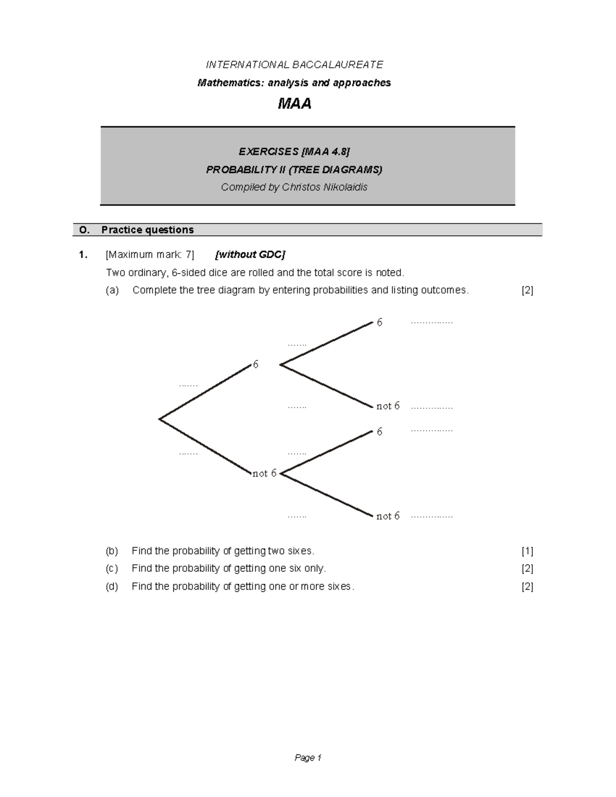 MAA 4.8 Probability II (Tree Diagrams) Practice Exercises - Studocu